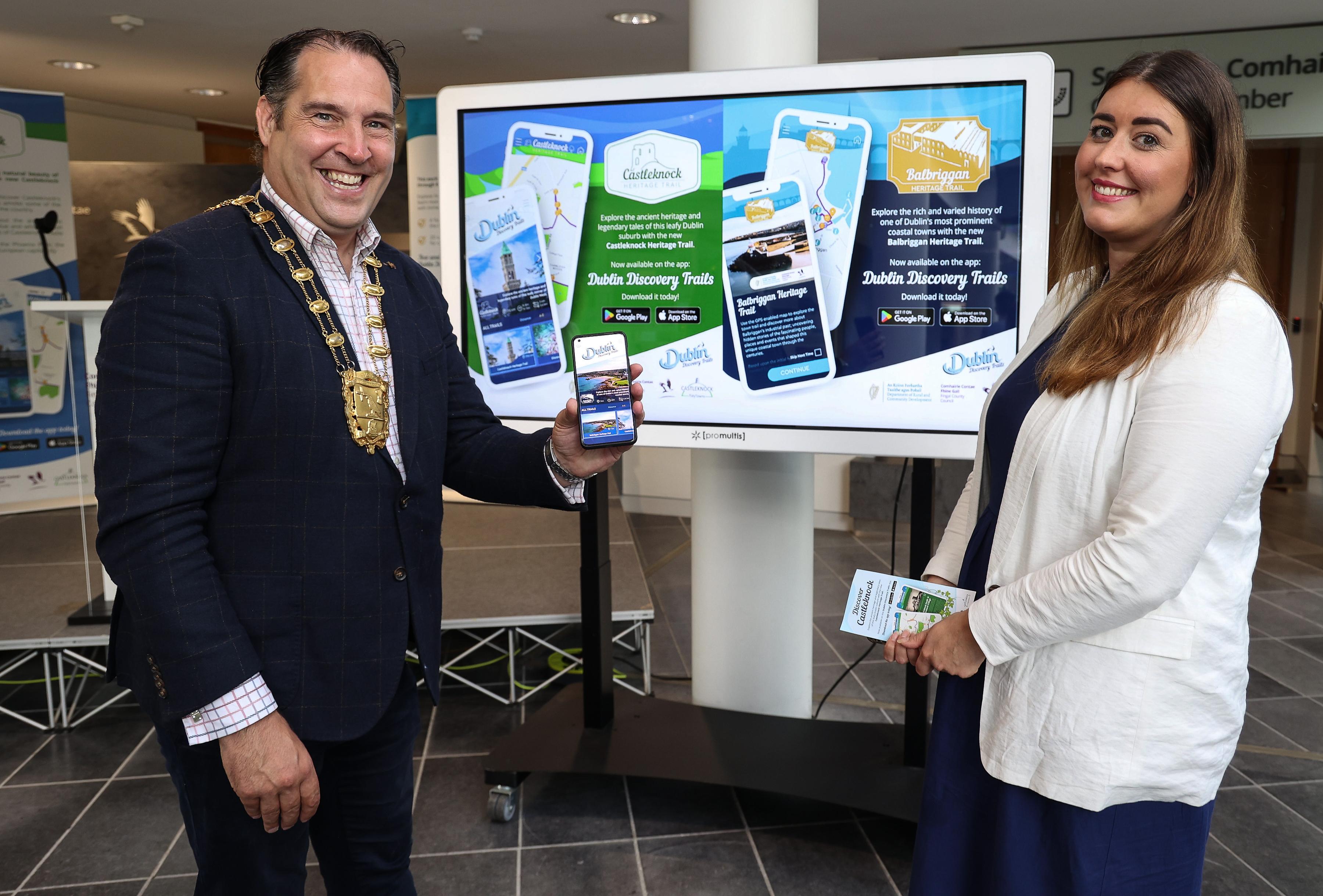 Mayor of Fingal, Councillor Adrian Henchy and Peel X Developer at Dublin Digital Trails Launch ...